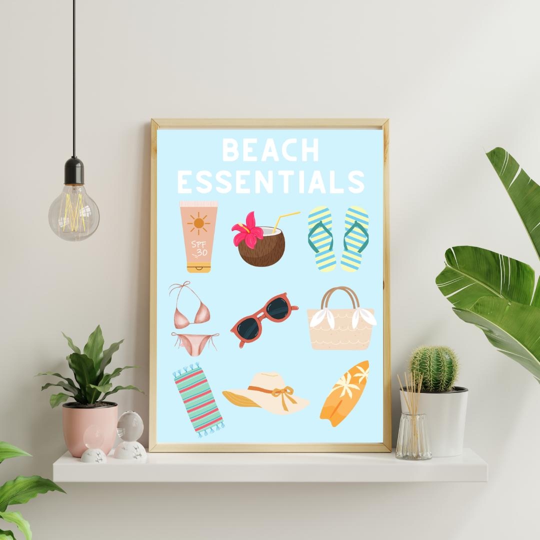 Minimal Summer Beach Guide Poster, A4 Colorful Ocean Quote Picture ...
