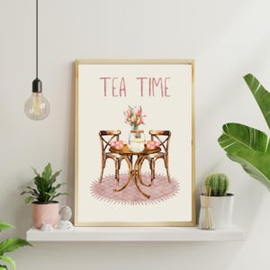 Minimal Tea Time Poster, A3 Watercolor Tea Set Picture, Cozy Wooden ...