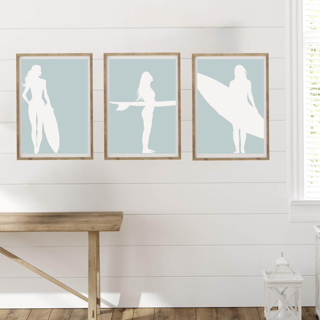 Set of 3 Surf Girl Poster A3 Instant Download Wallart Beach House Decor ...