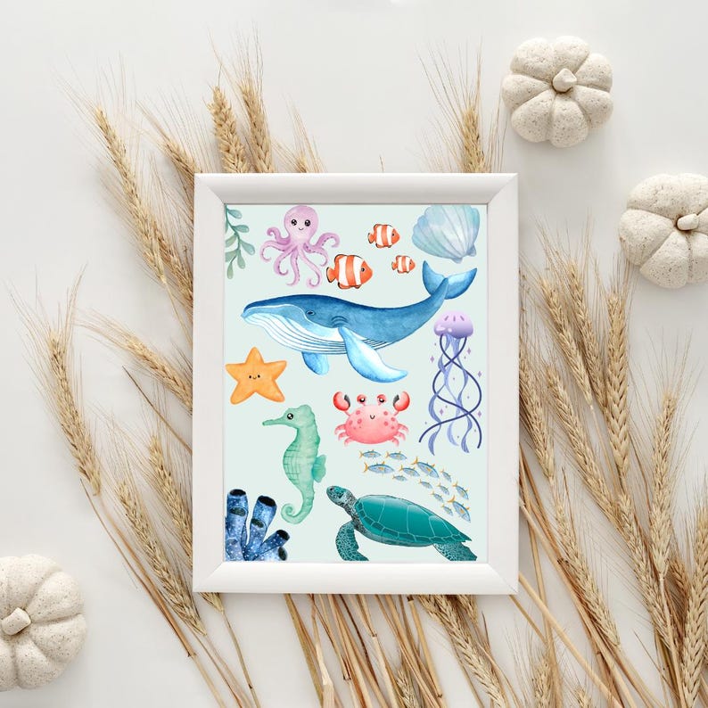 A4 Instant Download Ocean Art Print Kids Room Decor Nursery Wall Art ...