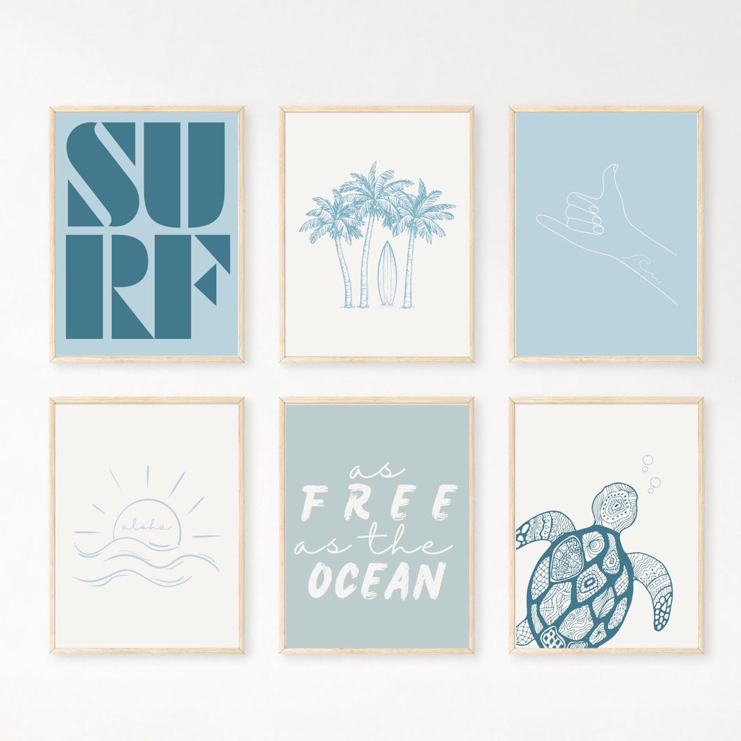 Set of 6 A3 Instant Download Surf Art Prints | Beach House Decor ...
