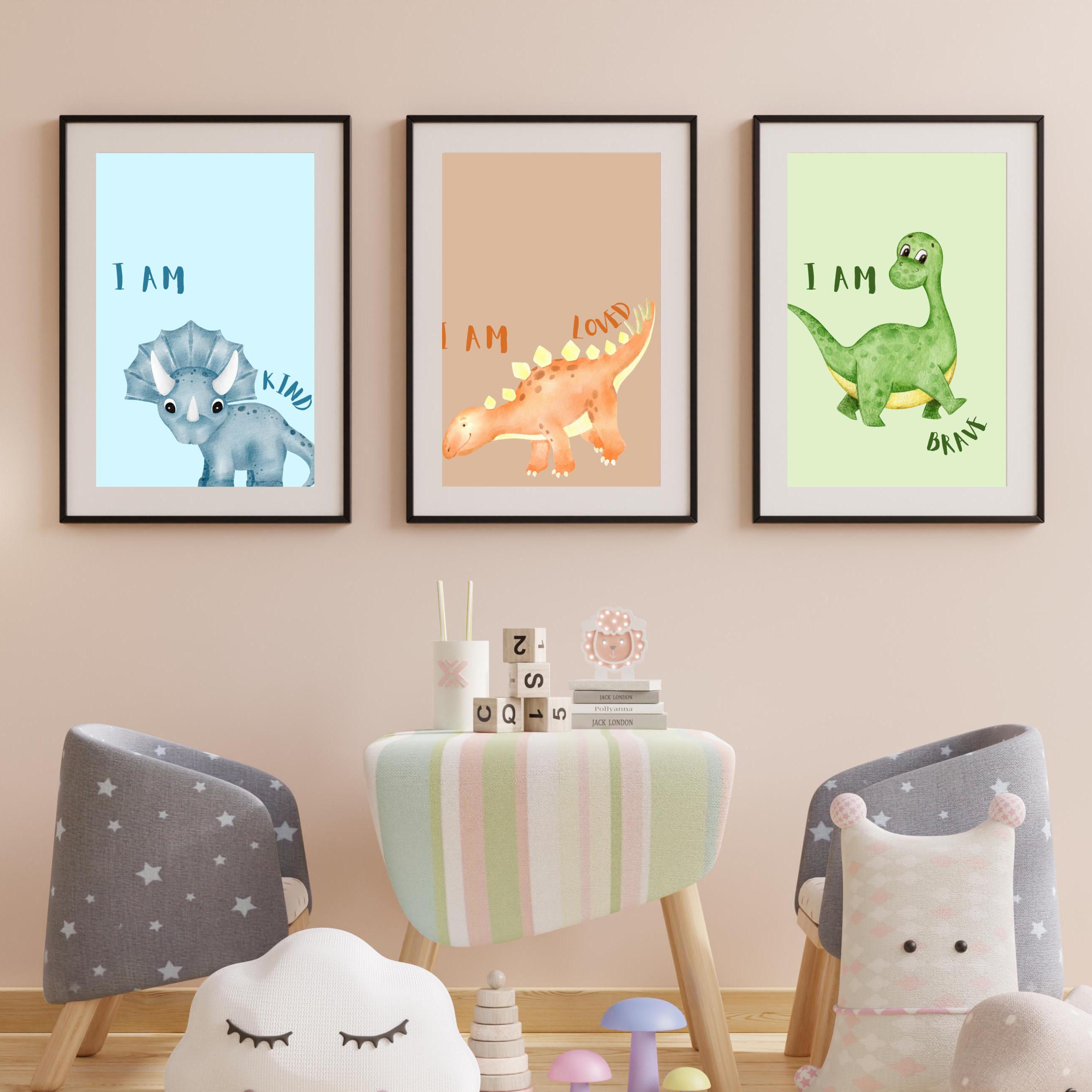 Set of 3 Dinosaur Wall Art A3 Instant Download Kids Room Decor Nursery ...