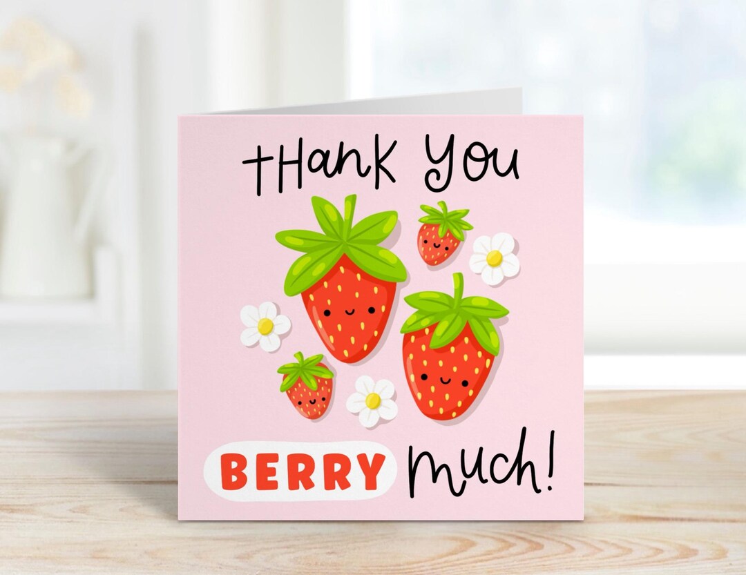 Strawberry Thank You Berry Much Card for Her, Strawberry Note Card ...