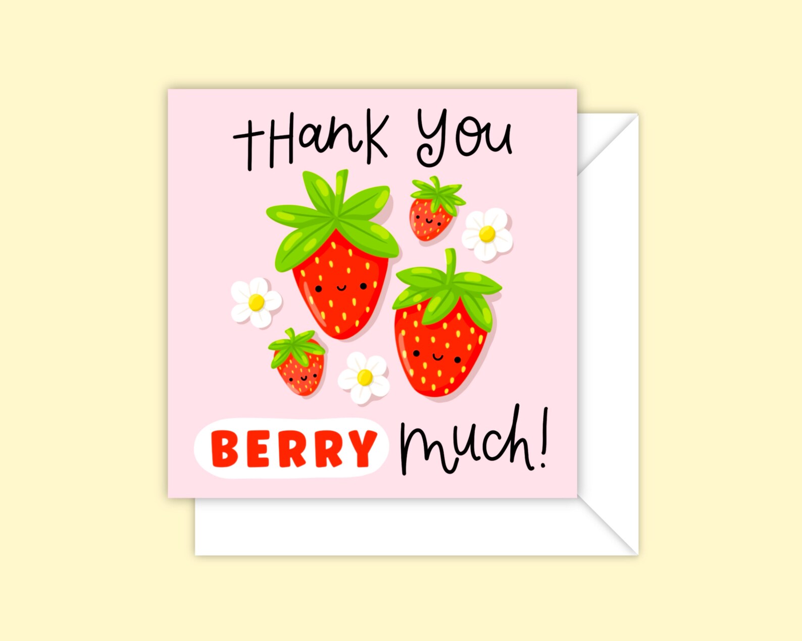 Strawberry Thank You Berry Much Card for Her, Strawberry Note Card ...