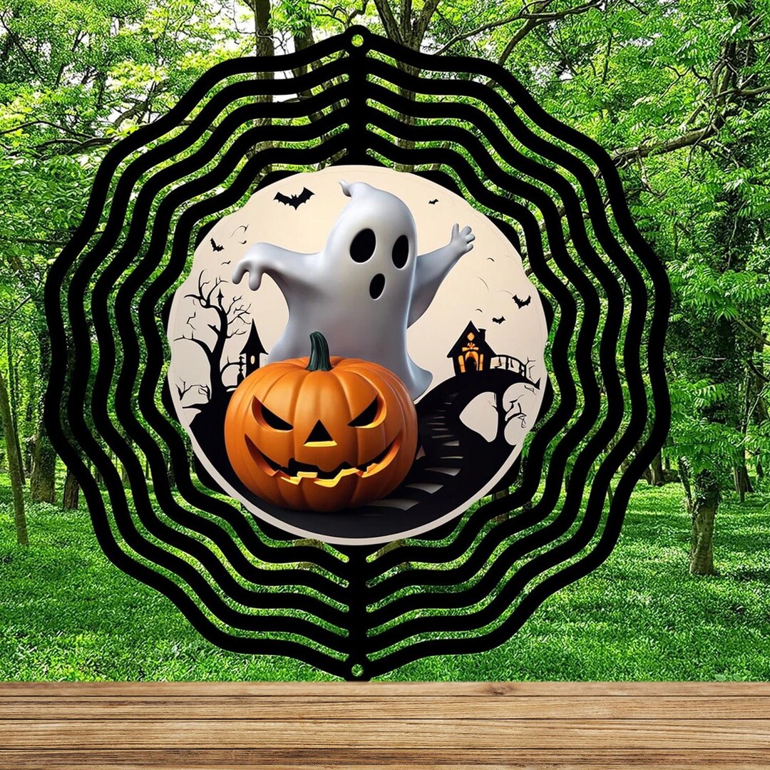 Spooky Ghost and Pumpkin Wind Spinner, Boo Halloween Wind Rotator ...