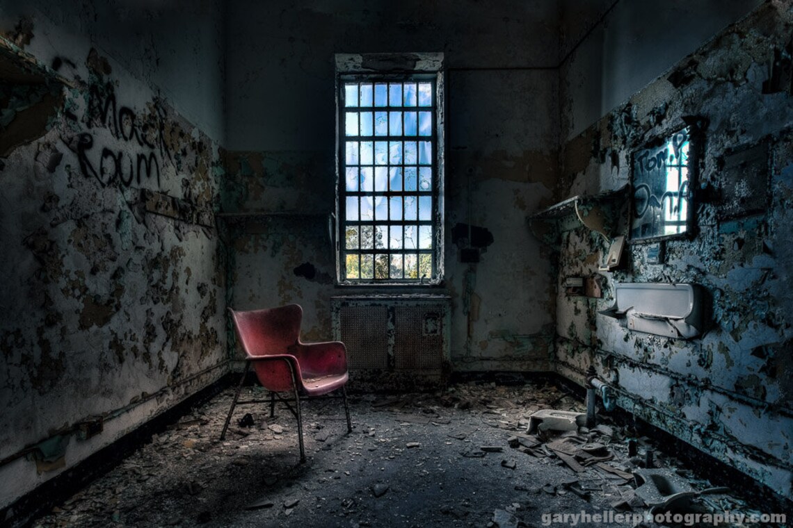 Red Chair, Art Deco and Decaying Old Building, Abandoned Asylum, Urban ...