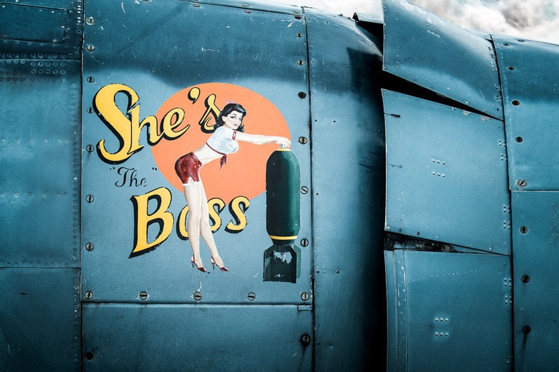 She's the Boss, Classic Pinup Wall Art Print, Airplane Nose Art on a ...