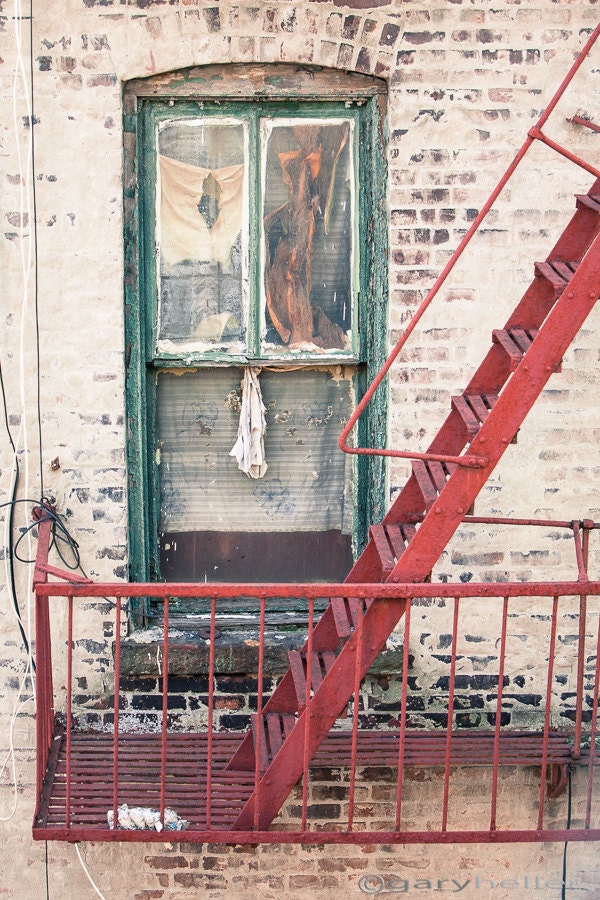Window and Red Fire Escape, Old Building in New York City, View of Old ...