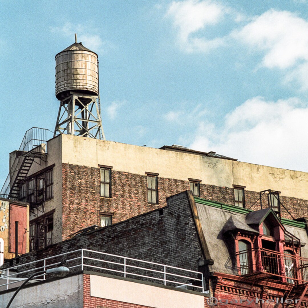 New York Water Tower 2 - Square Format Photograph of Water Tower on Old ...