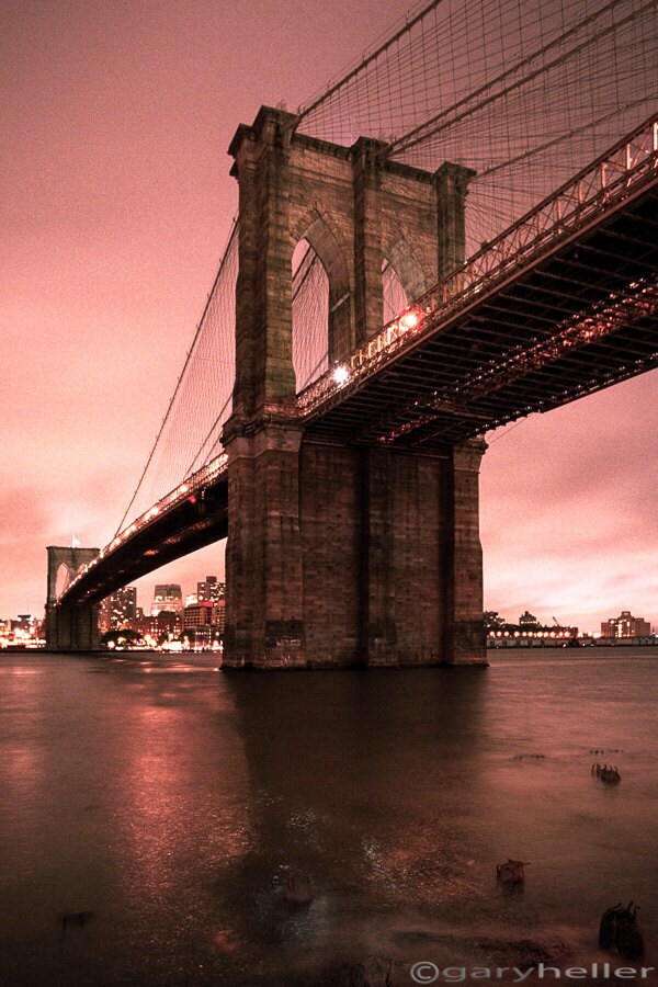 Brooklyn Bridge, Red Morning - Fine Art Color Photograph, Historical ...