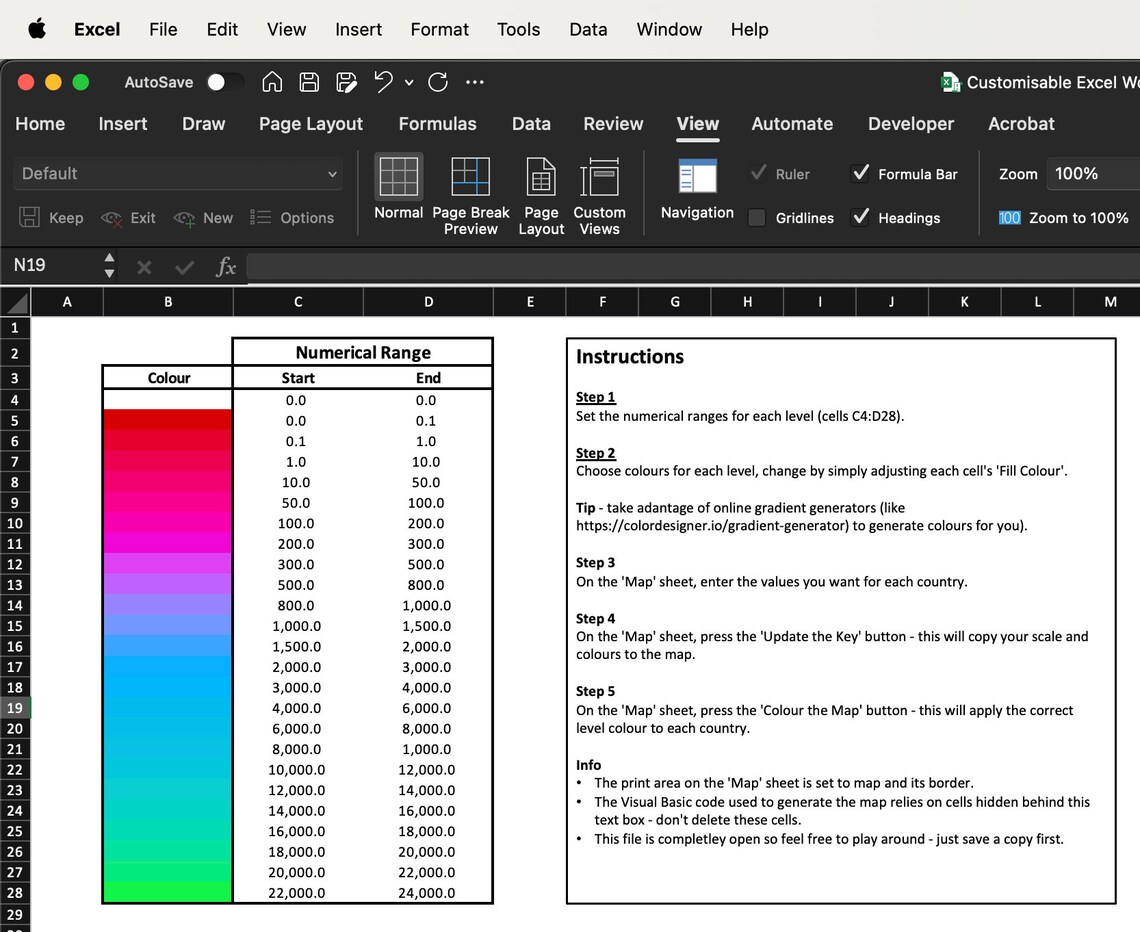 Customisable Excel World Map Template - Dynamic Colour Scales & Data ...