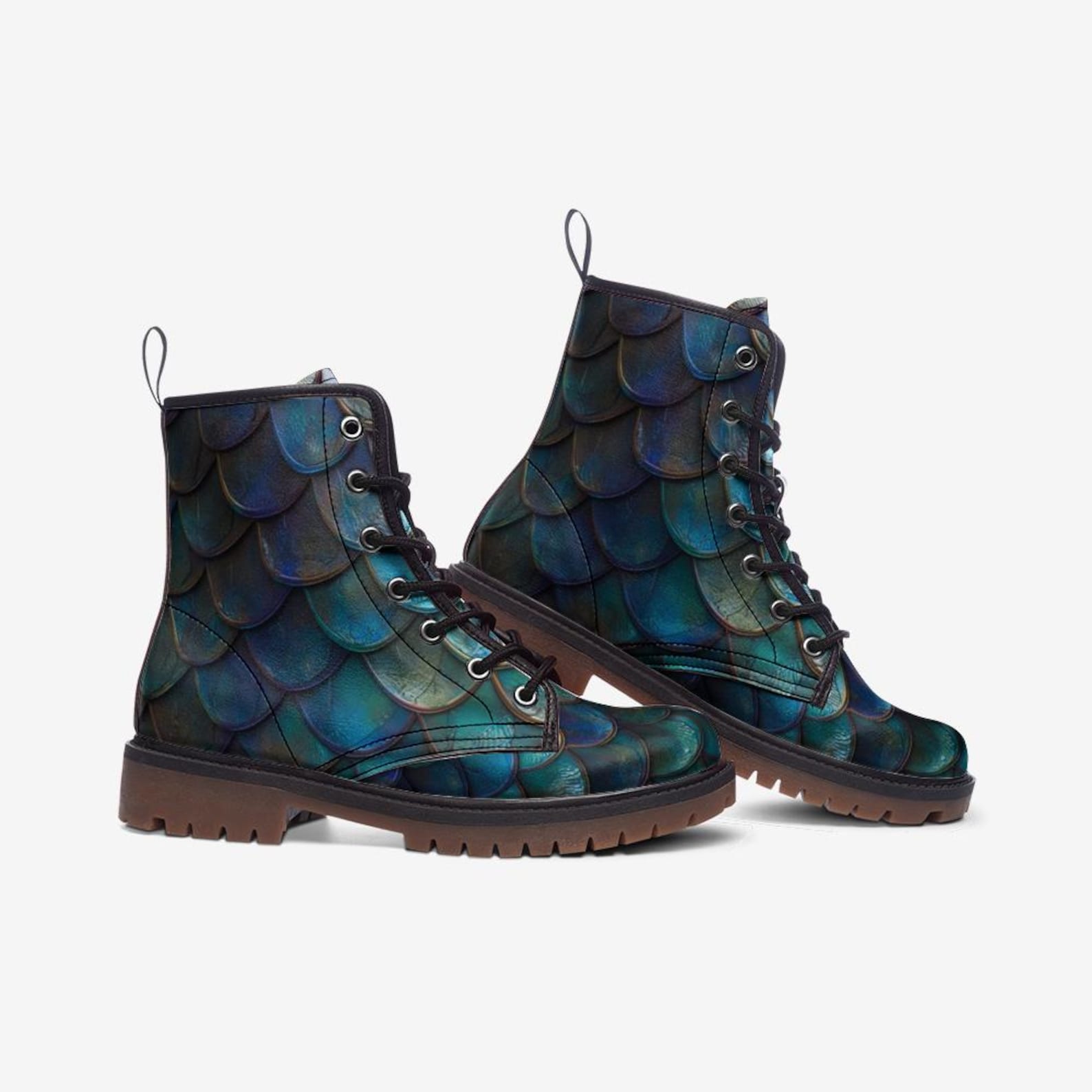 Faux Leather Mermaid Scale Boots, Iridescent Fantasy Combat Boots ...