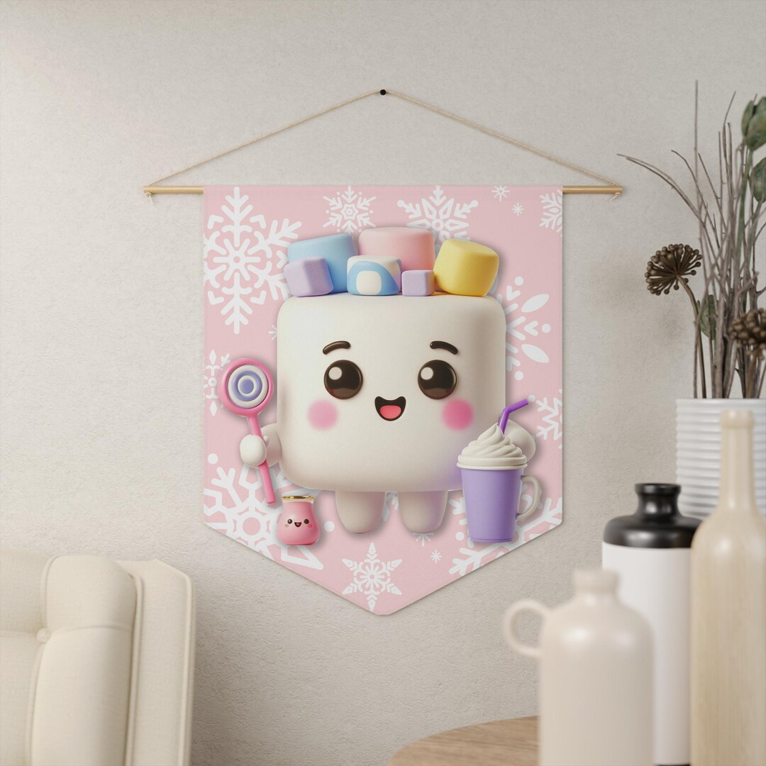 Pennant Kawaii Marshmallow Flag Banner, Cute Room Decor Kid's Bedroom ...