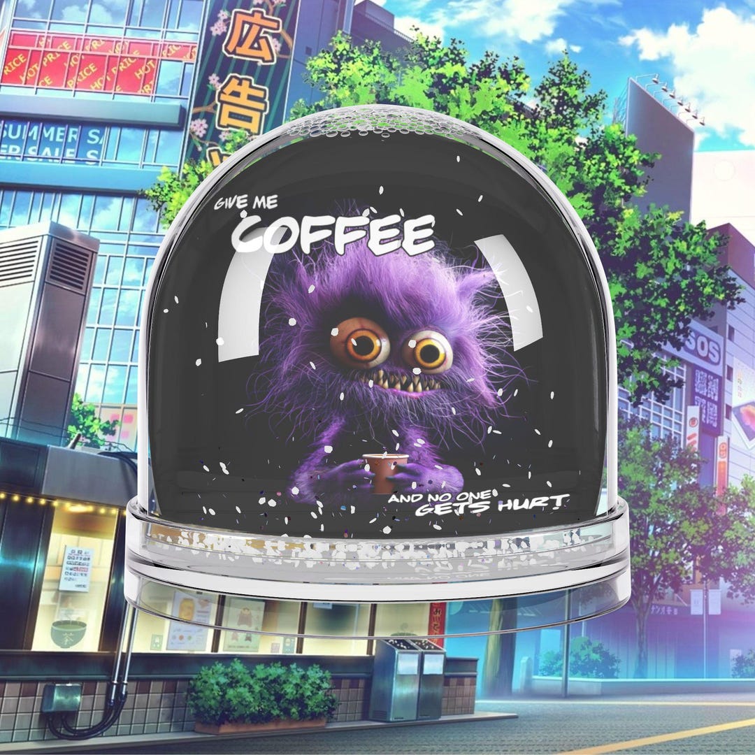 Purple Monster Coffee Snow Globe | Whimsical Desk Decor - Etsy