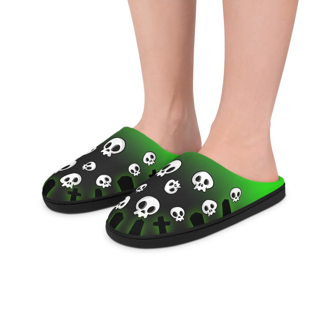 Slippers, Skulls and Gravestones Women's Indoor Shoes, Halloween House ...