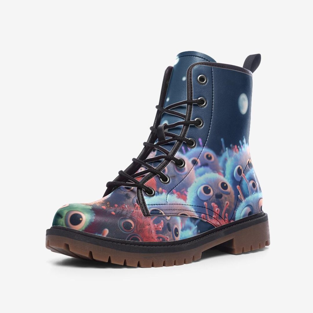 Faux Leather Cute Monster Combat Boots - Etsy