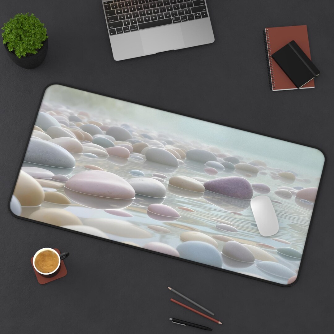 Serene Pebble Neoprene Desk Mat: Nature-inspired Home Office Decor - Etsy