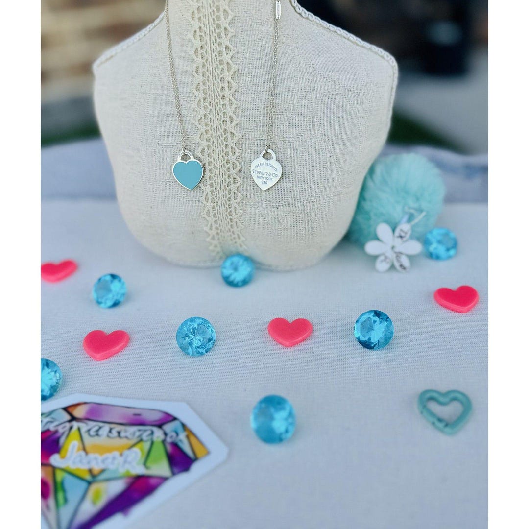 Tiffany & Co. SMALL RTT Blue Enamel Double Heart Necklace, 16-18" - Etsy