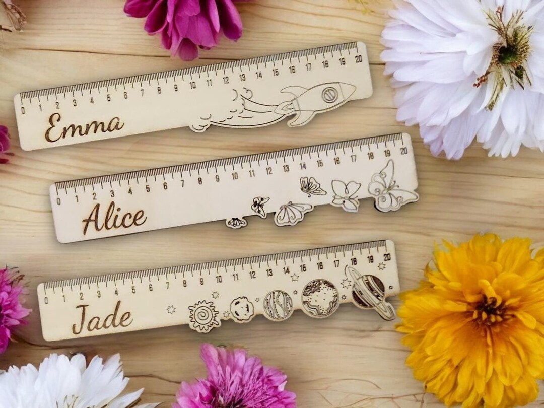 Personalized Rulers With First Name Wooden Design Theme Rocket ...