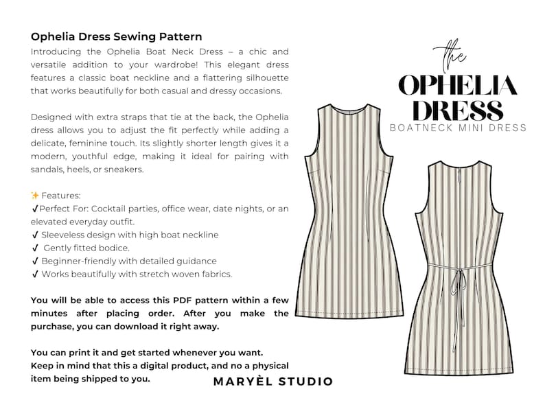Mini A-line Dress Sewing Pattern| Tie Back | Homecoming Dress ...