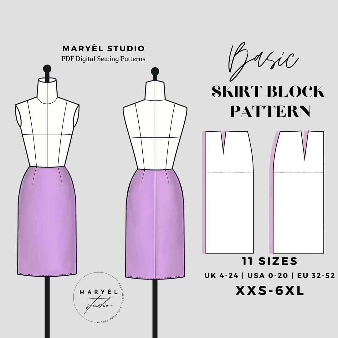 BASIC SKIRT BLOCK Sewing Pattern Basic Skirt Pattern Basic Skirt Sloper ...