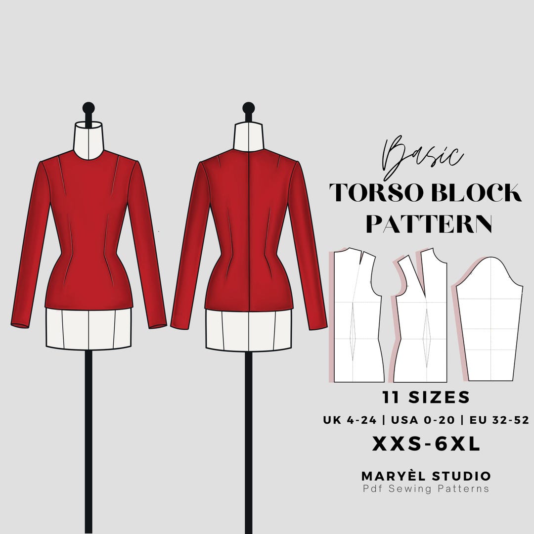 Basic Torso Block Pattern| Basic Bodice Pattern| Bodice Sewing Pattern ...