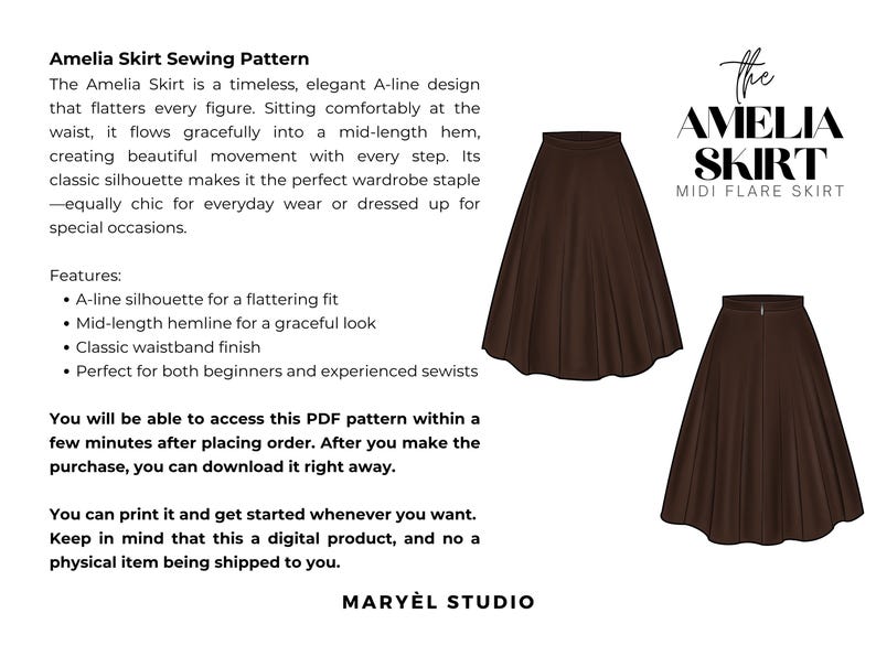 Midi Flare Skirt Sewing Pattern| Half Circle Midi Skirt| Vintage ...