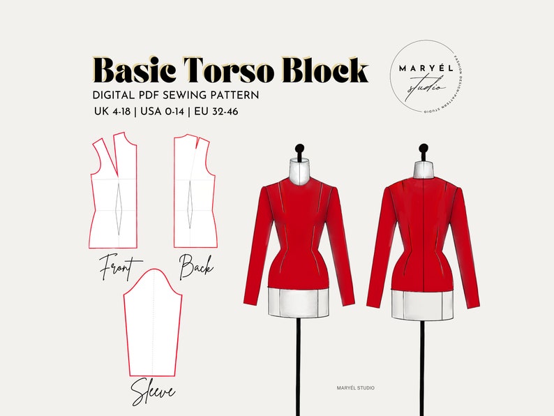 Basic Bodice Block Sewing Patternpdf Basic Womens Bodice Blockbasic ...