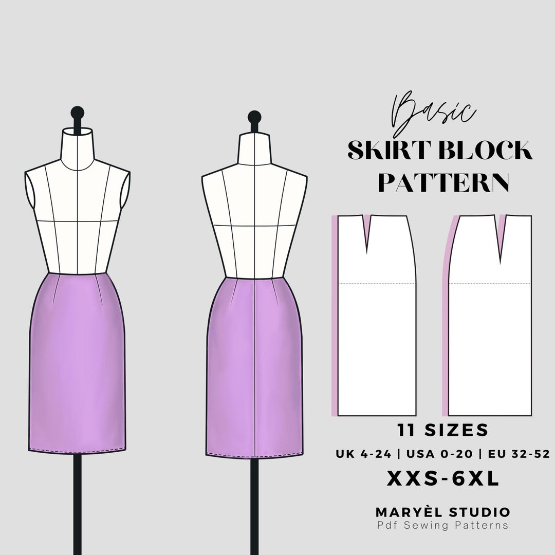 Basic Skirt Block Sewing Pattern: US 0-20 (PDF Digital Download) - Etsy