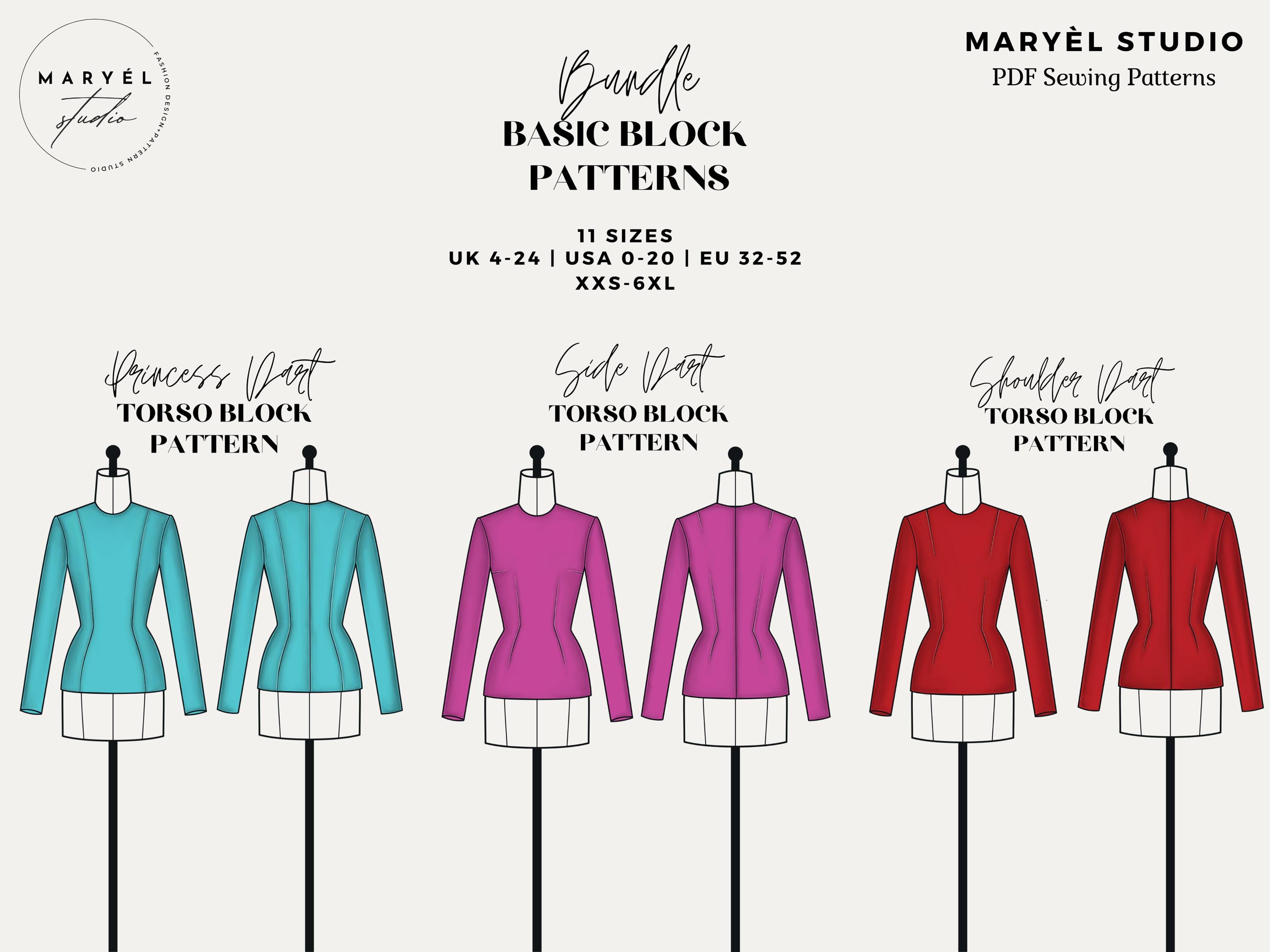 BASIC TORSO BLOCK Sewing Pattern side Dart Torso Block princess Dart ...