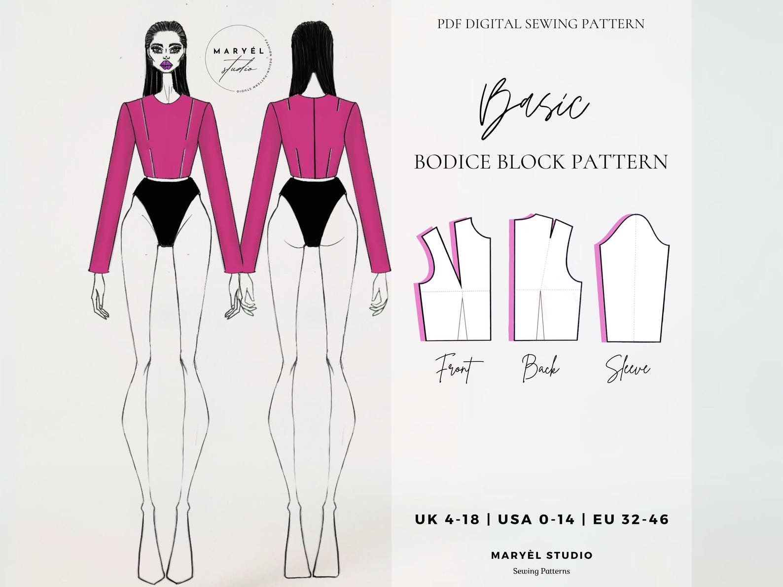 Basic Bodice Block Sewing Pattern: UK 4-18, US 0-14 (PDF Digital ...