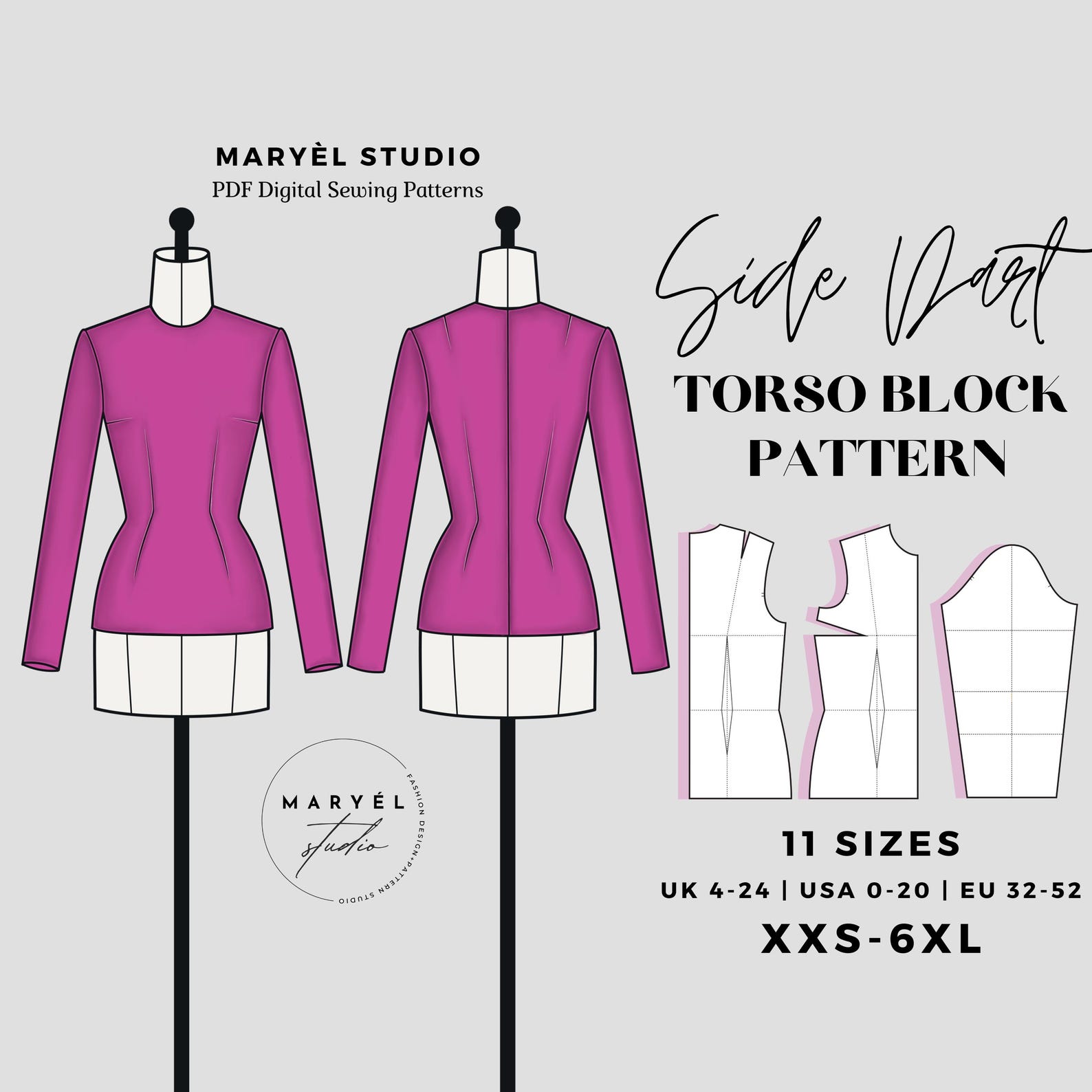 Basic Bodice Sewing Pattern Bust Dart Bodice Patternbasic Torso Block ...