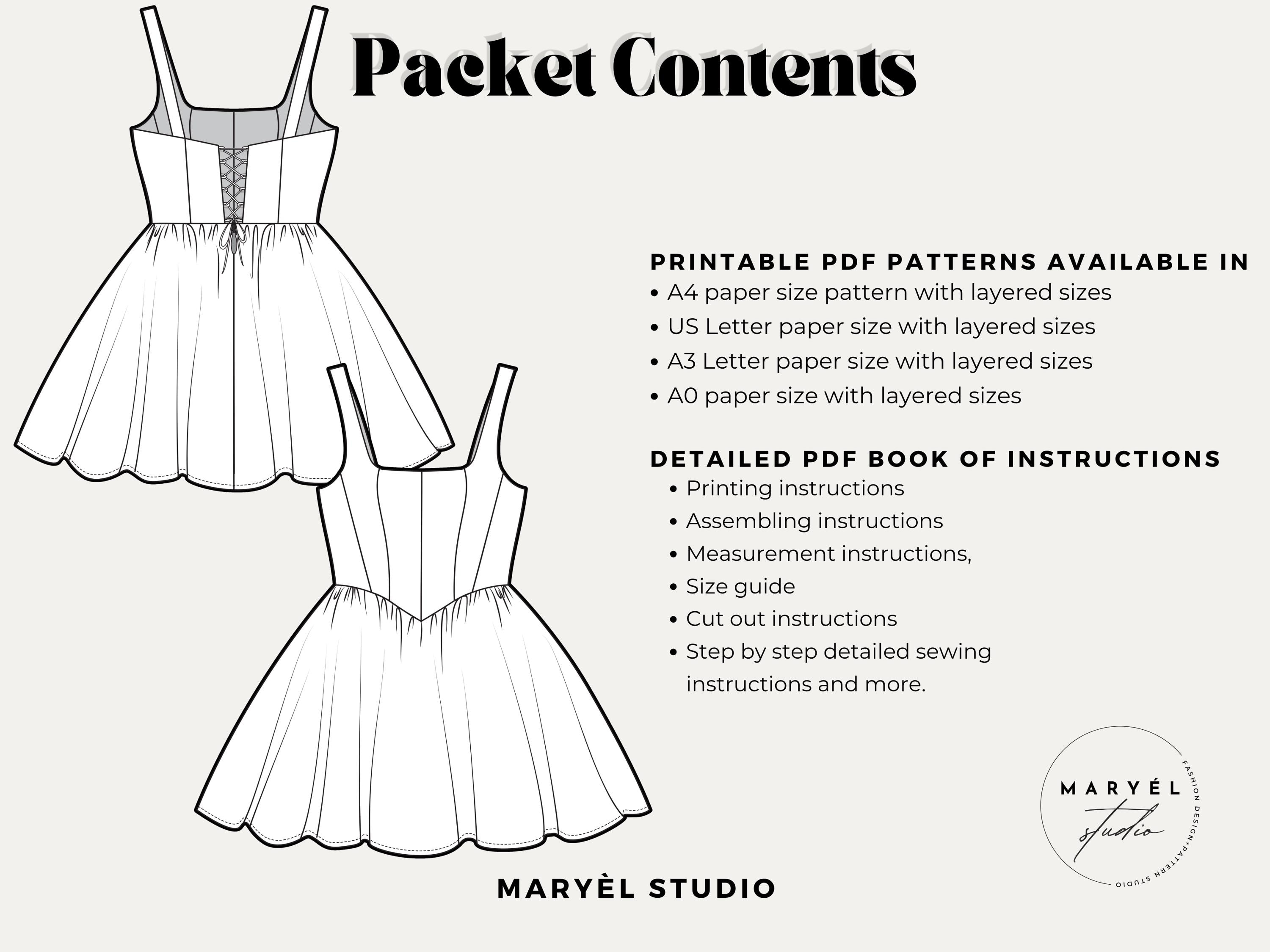 Corset Mini Dress Sewing Pattern| Hoco Evening Prom Dress Pattern, Drop ...