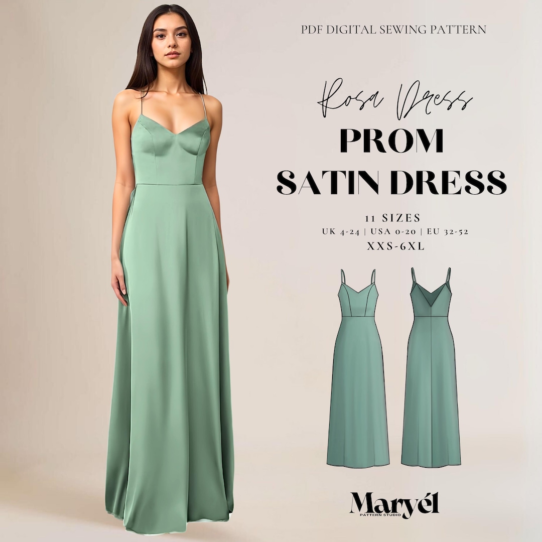 Prom Dress Sewing Pattern| Dress Pattern| Evening Dress Sewing Pattern| Satin Dress Pattern ...