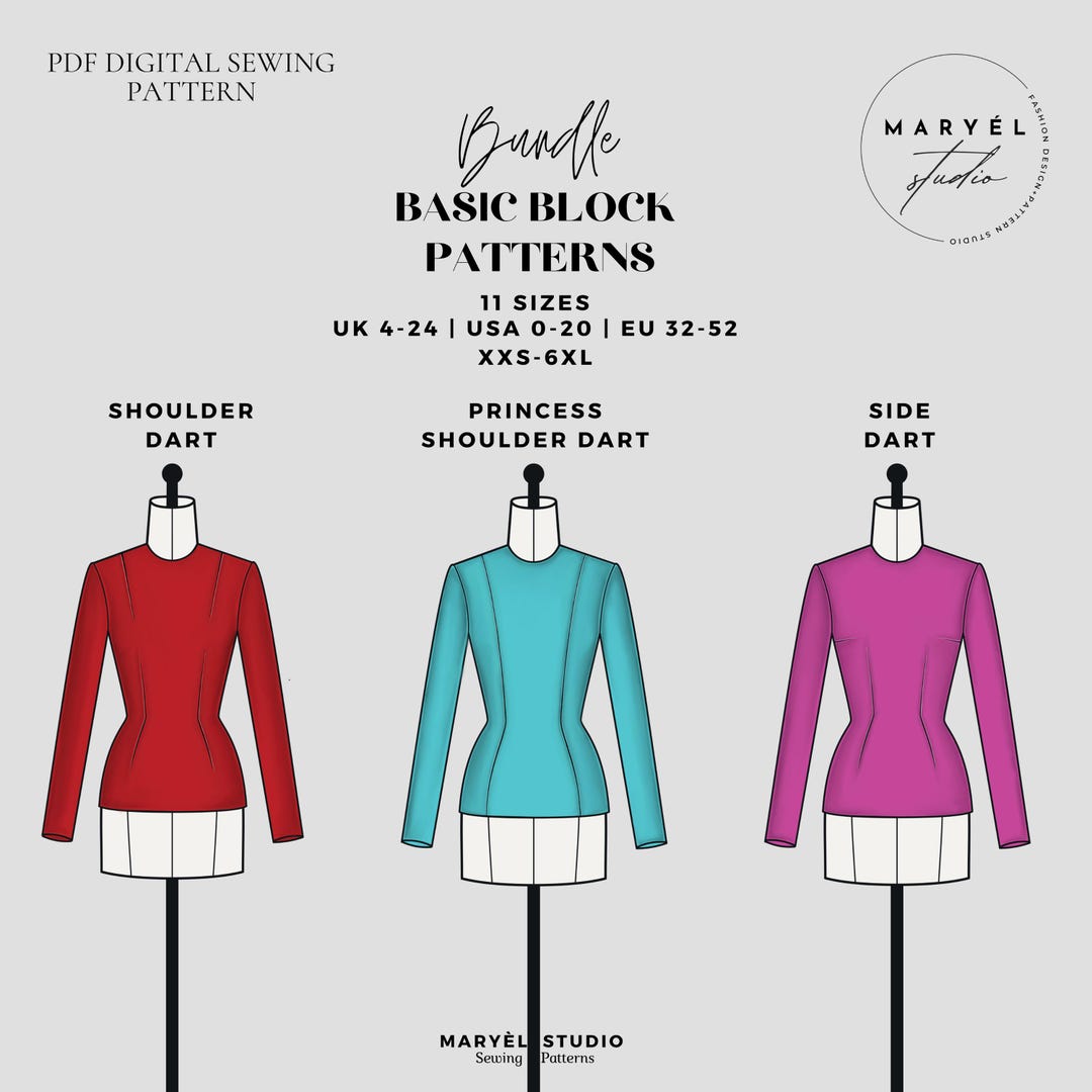 BASIC TORSO BLOCK Sewing Pattern side Dart Torso Block princess Dart ...