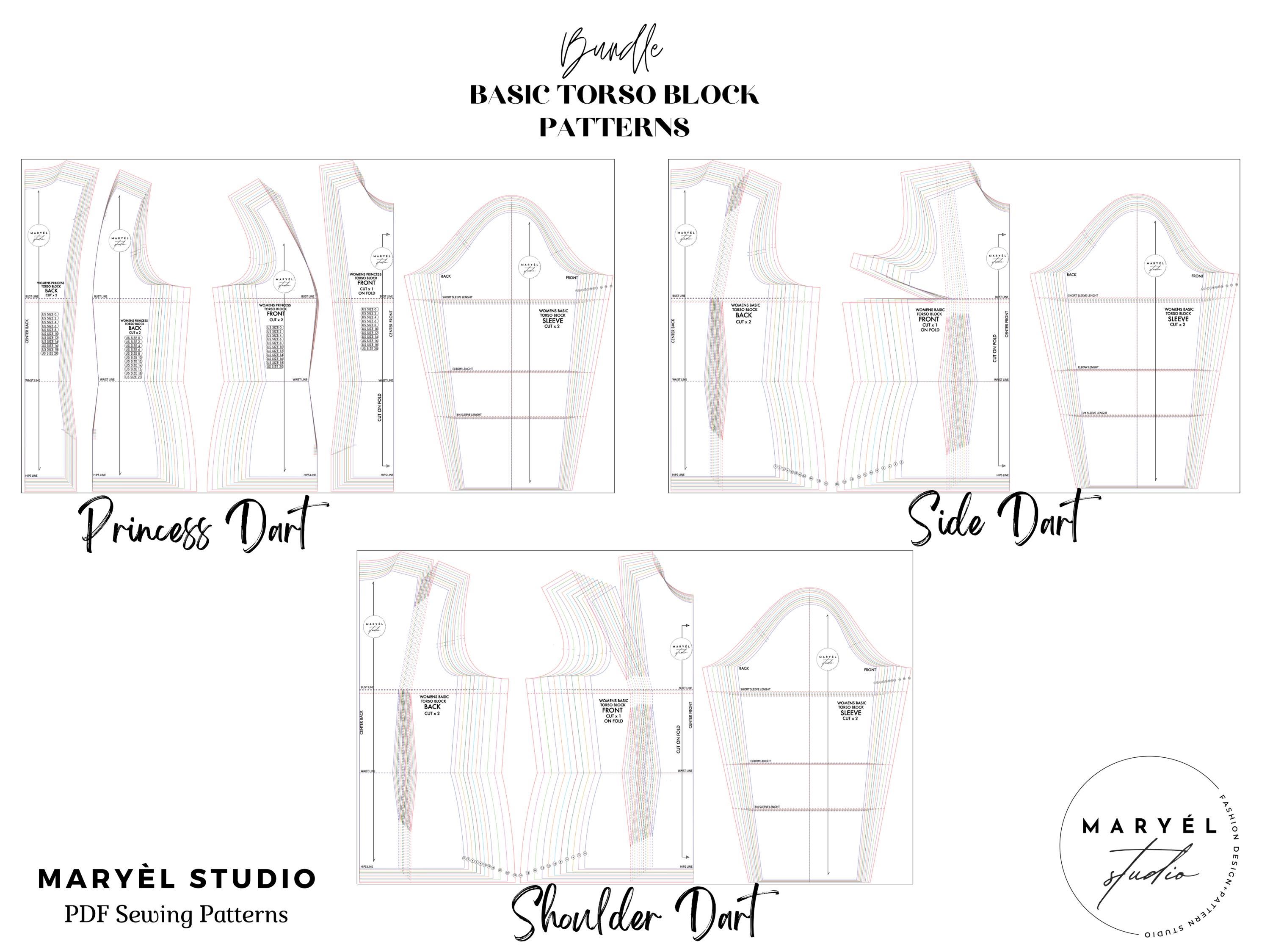 BASIC TORSO BLOCK Sewing Pattern side Dart Torso Block princess Dart ...