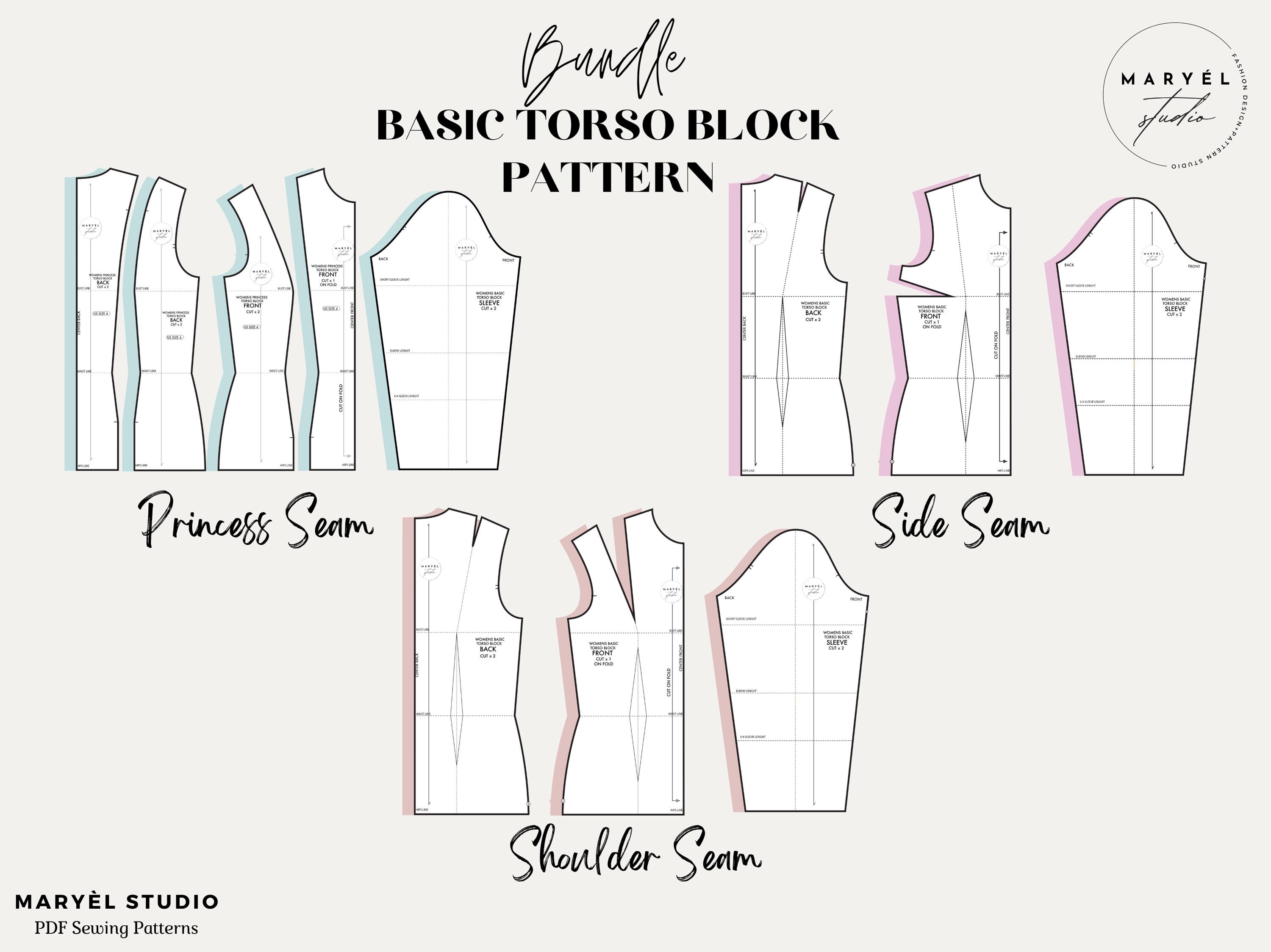 BASIC TORSO BLOCK Sewing Pattern side Dart Torso Block princess Dart ...