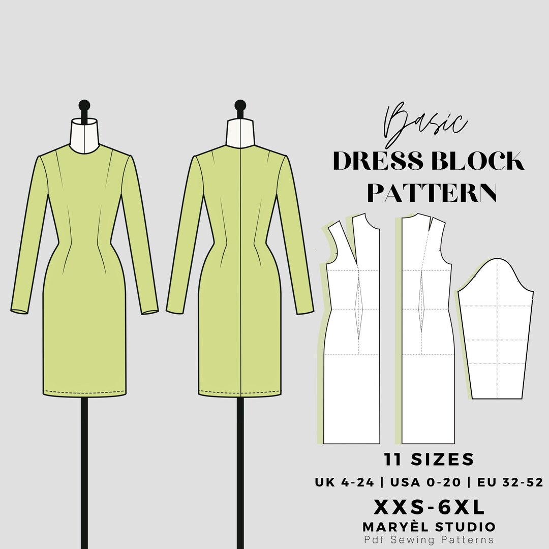 Basic Dress Block Sewing Pattern With Sleeves| Shoulder Dart Dress ...