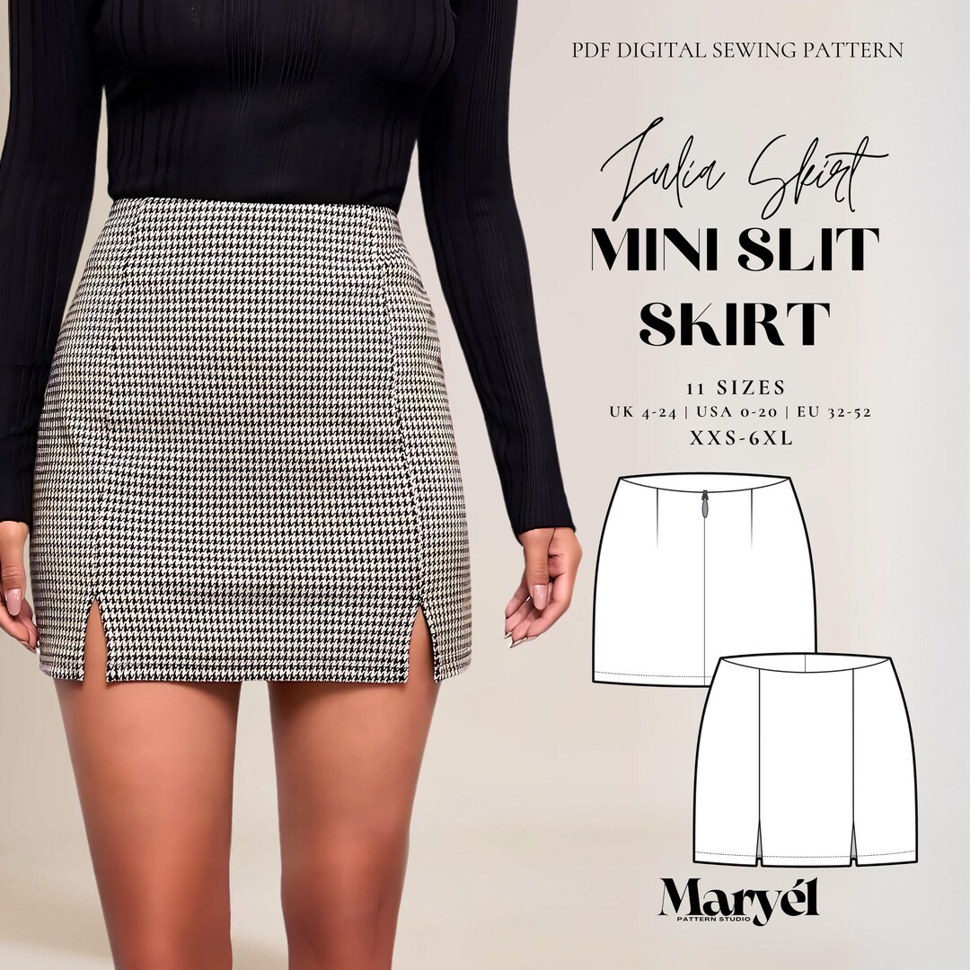 Mini Skirt Sewing Pattern| Skirt Pattern| Mini Slit Skirt Pattern ...