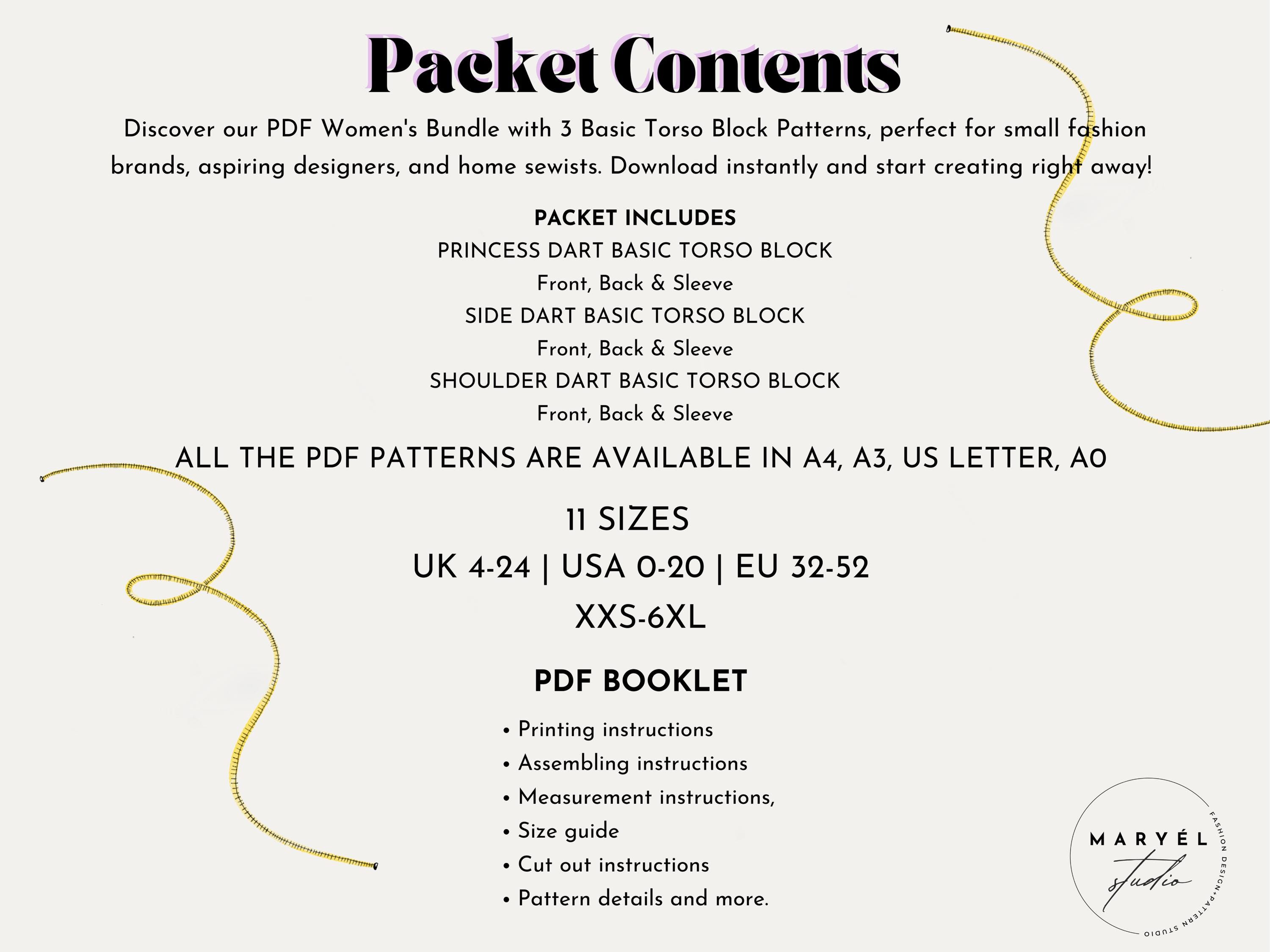 BASIC TORSO BLOCK Sewing Pattern side Dart Torso Block princess Dart ...