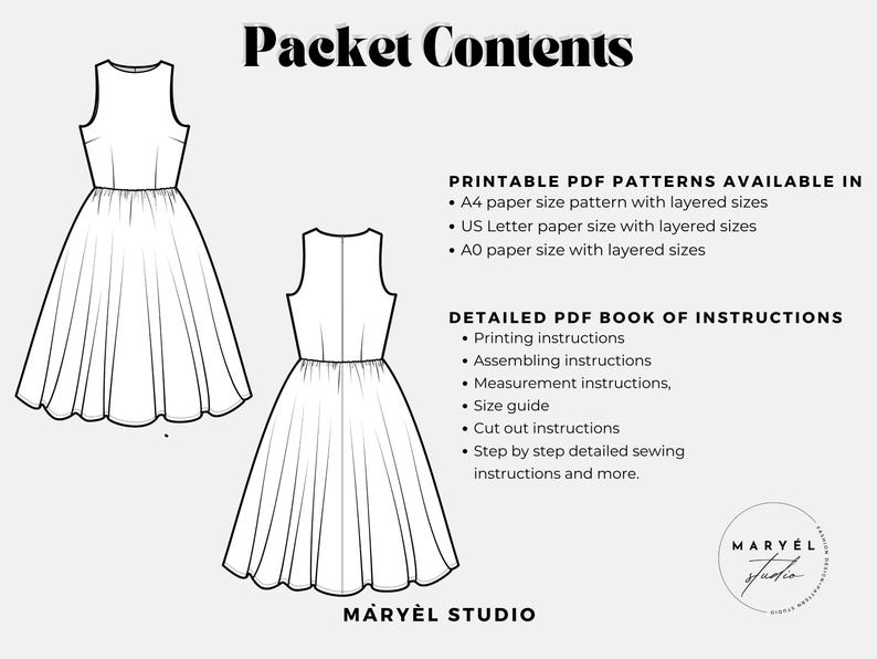 Midi Dress Sewing Pattern | Sleeveless Boat Neck Dress | Gathered Full ...