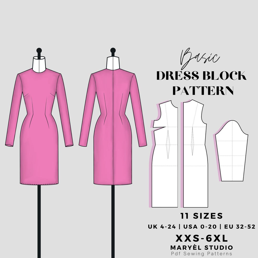 Basic Dress Block Sewing Pattern: UK 4-24, US 0-20 (PDF Pattern ...