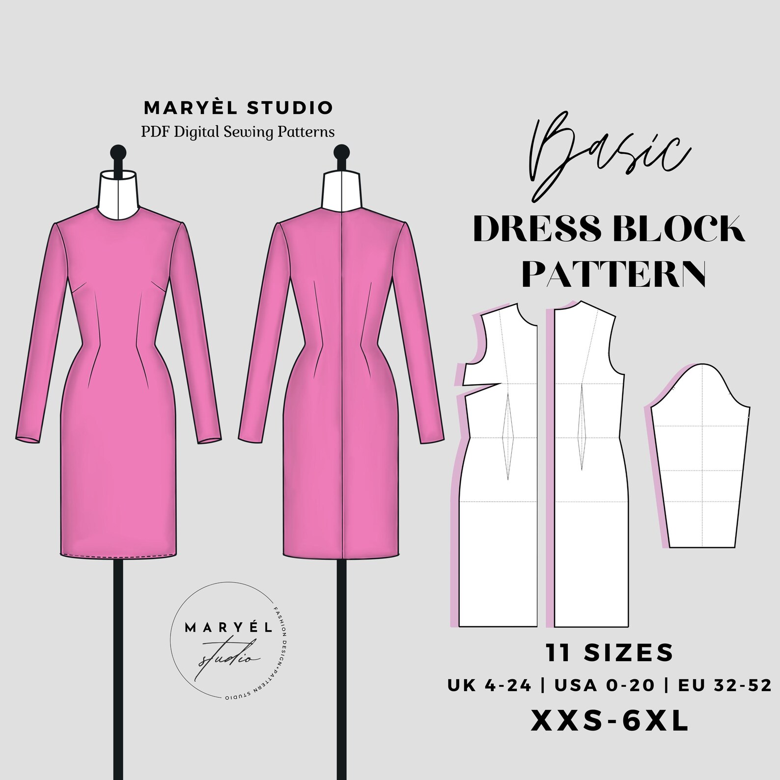 BASIC DRESS BLOCK Sewing Pattern Basic Dress Pattern Basic Dress Sloper ...