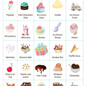 Ice Cream Bingo, 30 Printable Ice Cream Bingo Cards, Party Game, Ice ...