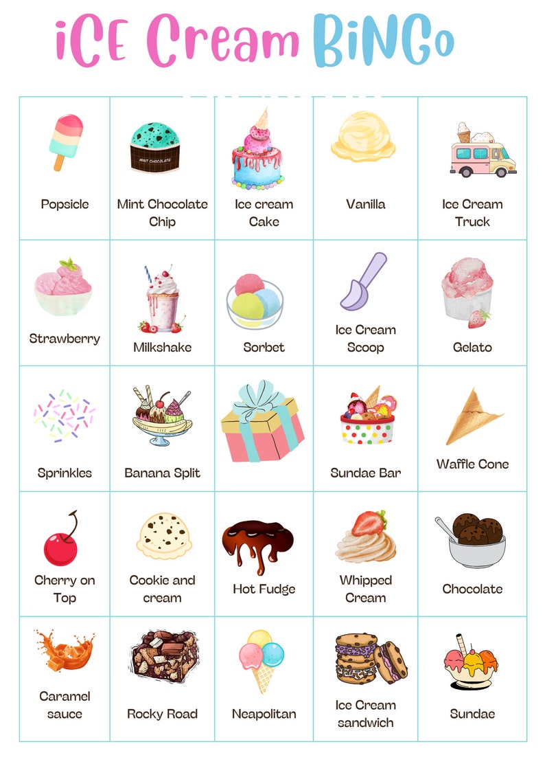 Ice Cream Bingo, 30 Printable Ice Cream Bingo Cards, Party Game, Ice ...