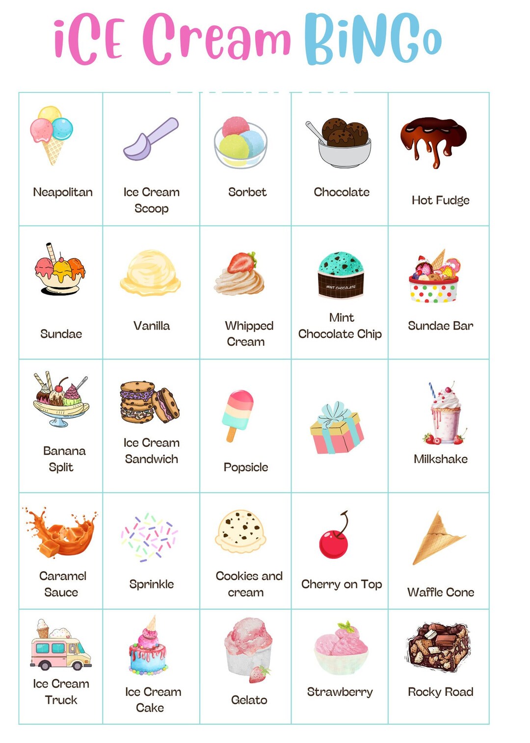 Ice Cream Bingo, 30 Printable Ice Cream Bingo Cards, Party Game, Ice ...