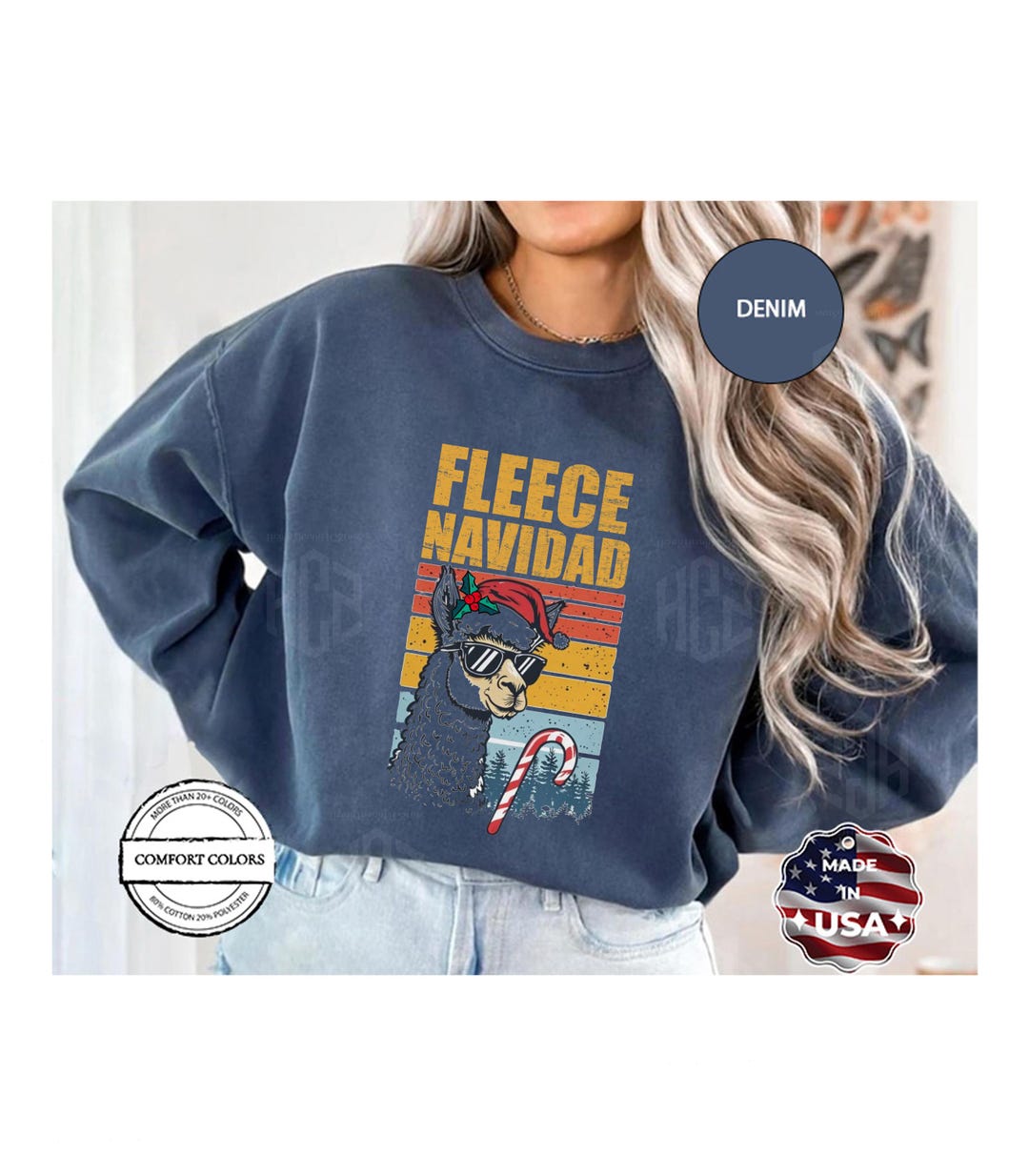 Comfort Colors Funny Fleece Navidad Sweatshirt, Llama Christmas Sweater ...