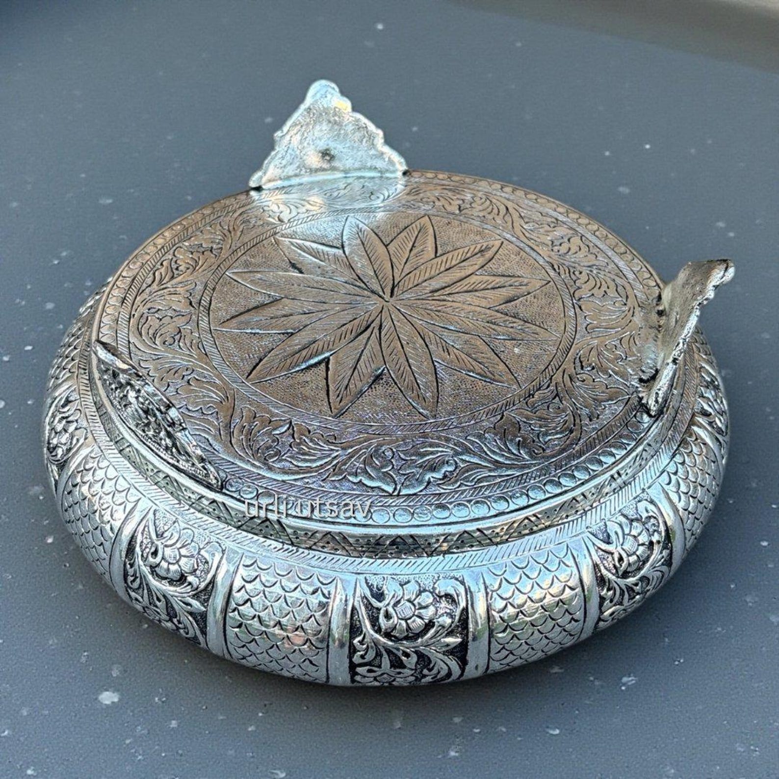9-inches Rose Engraved Bowl - Antique Silver Urli - Etsy
