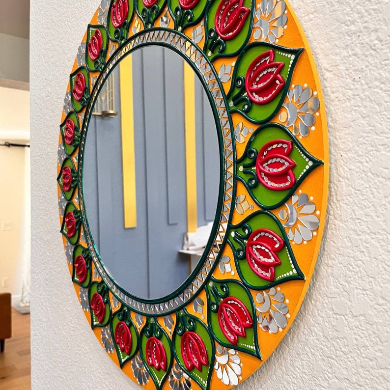 Stylish 24-inch Lippan Mirror Wall Art With Lotus Design - Etsy