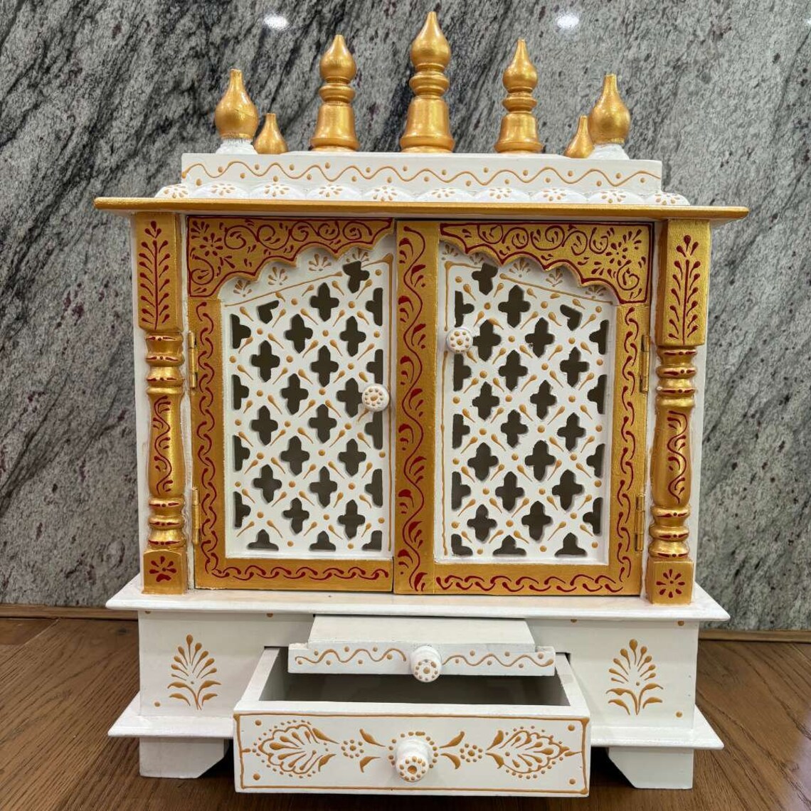 24.5x18x12 Inches Wooden Temple Compact Size Mandir White Gold - Etsy